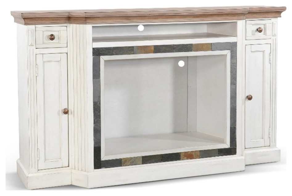Sunny Designs Pasadena Traditional Mahogany TV Console in Marble White ...