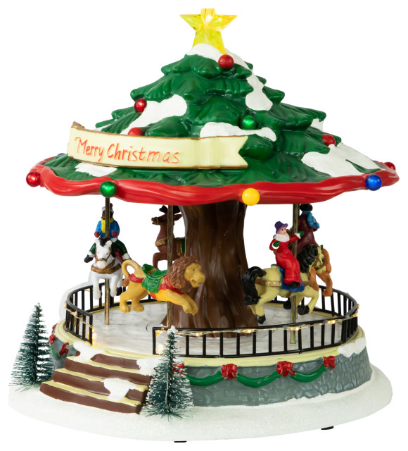 10.5" LED Lighted Musical and Animated Christmas Carousel - Modern ...