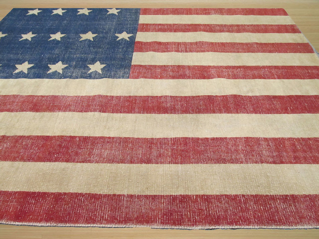Hand-Knotted Wool Red Casual Flag American Flag Rug, Rectangular 8'x10 ...