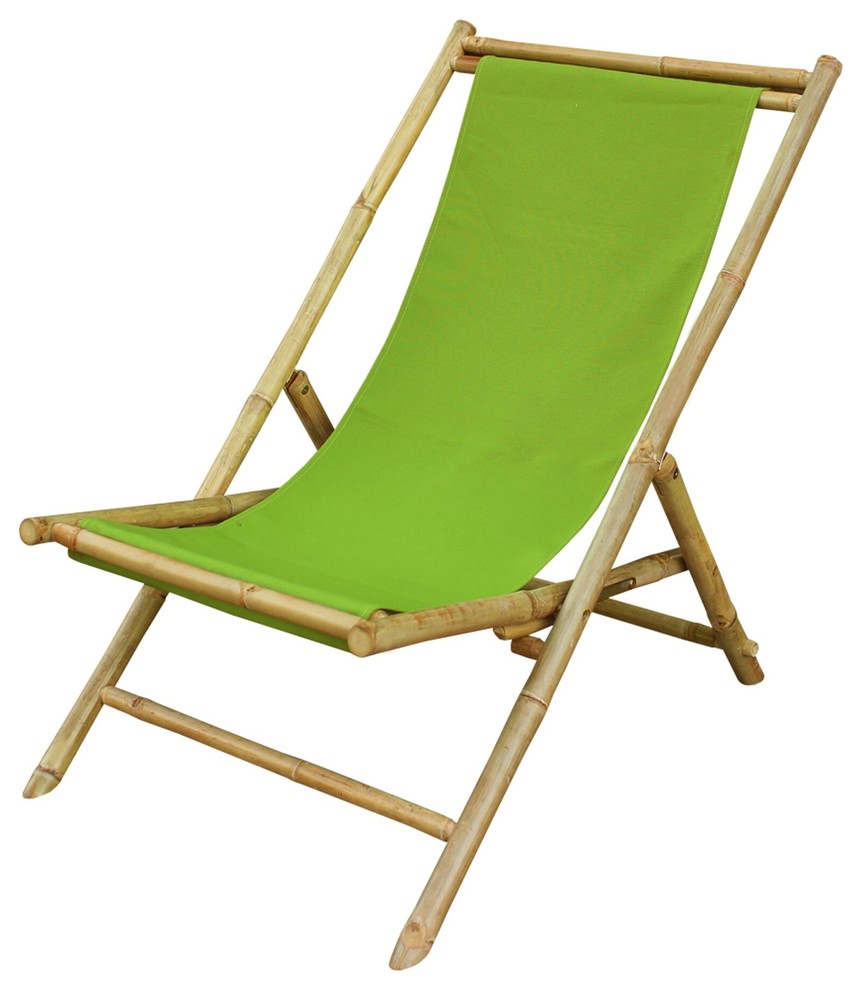 Folding Bamboo Relax Sling Chair - Green Canvas - Modern - Outdoor ...