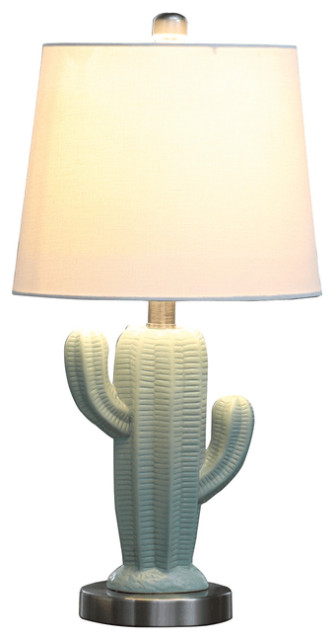 22" Pale Blue Green Ceramic Cactus Table Lamp With White Shade ...