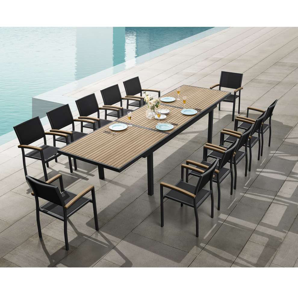 Heck 12+1 Pieces Extendable Outdoor Dining Set, Teak Wood Patio Table ...