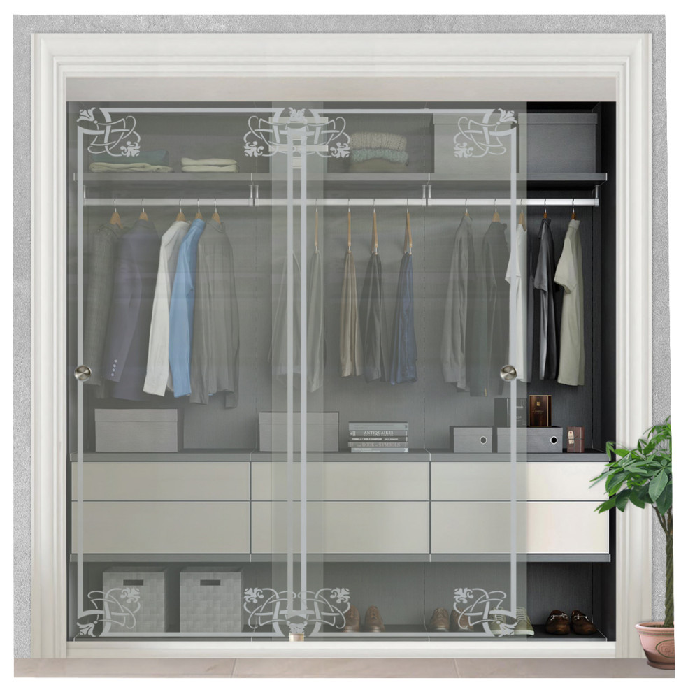 Frameless Sliding Closet Bypass Glass Door With Frosted Design, 24" X ...
