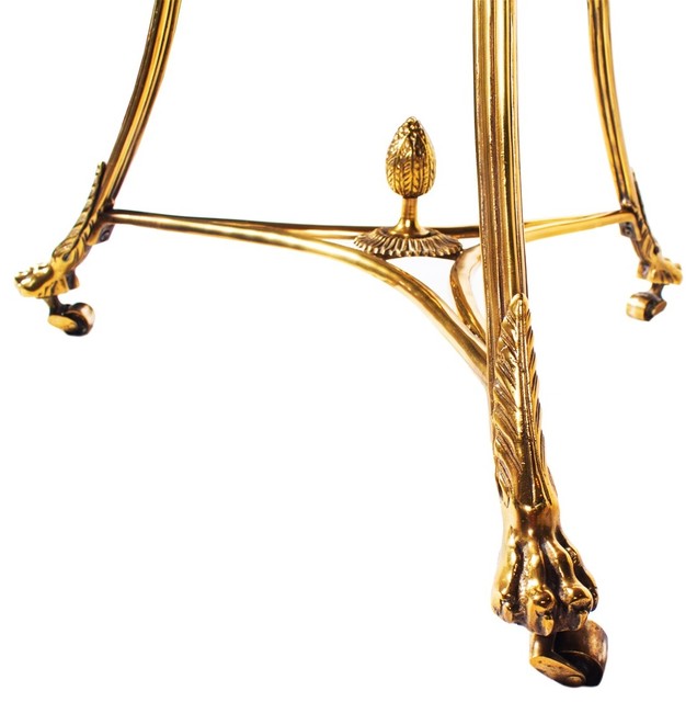 Gold Metal Scroll Arm Curved Leg Round Accent Table, Claw Foot Granite ...