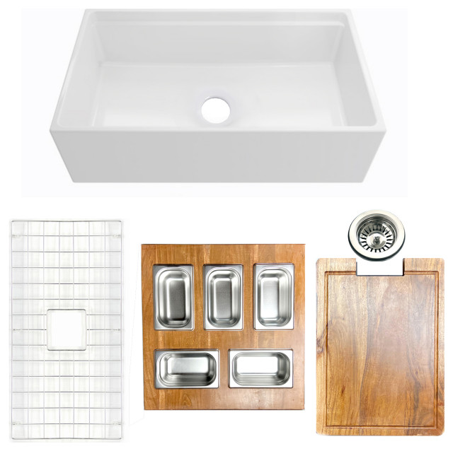 Nantucket Sinks 33" Fireclay Workstation Condiment Server Sink Set ...