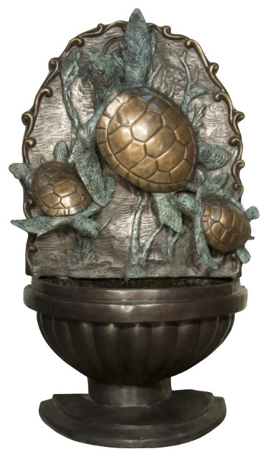 3 Sea Turtles Wall Fountain - Beach Style - Outdoor Fountains And Ponds ...