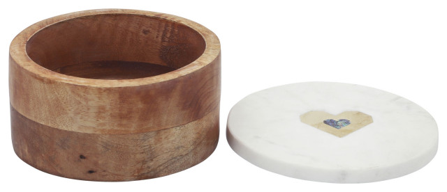 Marble/wood, 5x5 Round Box-heart, White - Transitional - Decorative ...