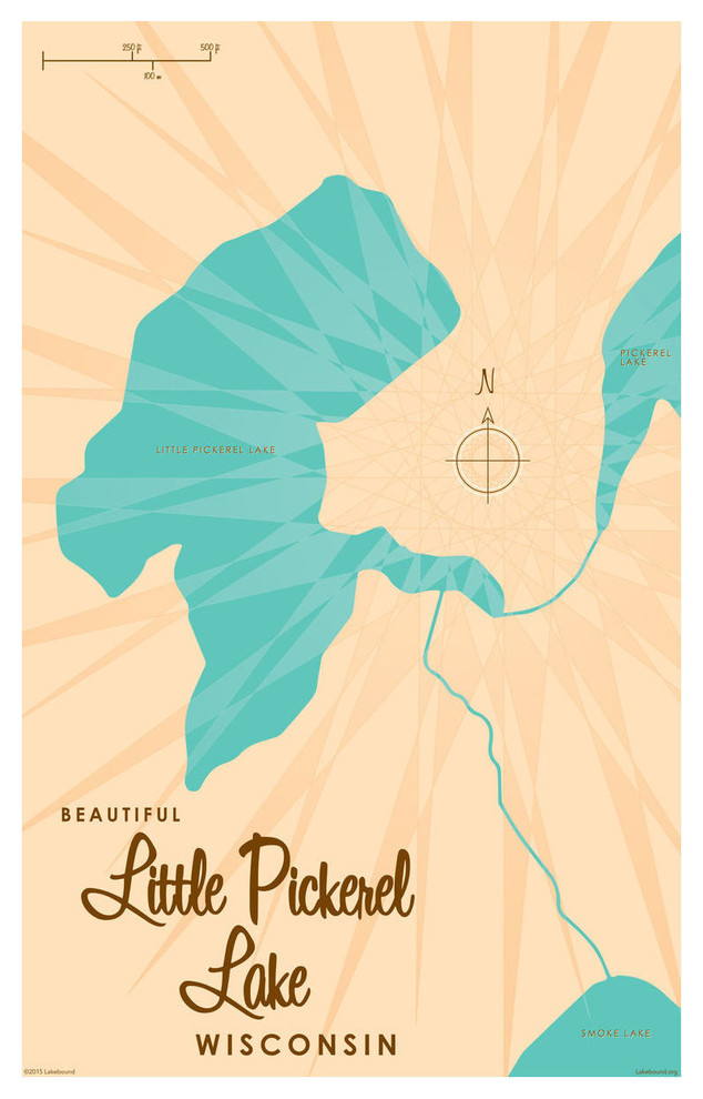 Lakebound Little Pickerel Lake Wisconsin Map Art Print, 30"x45 ...