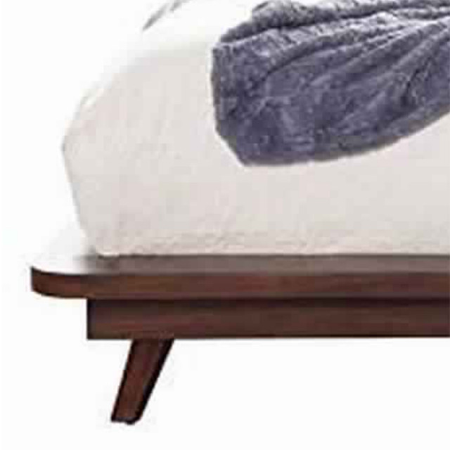 Queen Platform Bed With Angled Legs And Grain Details, Dark Brown ...
