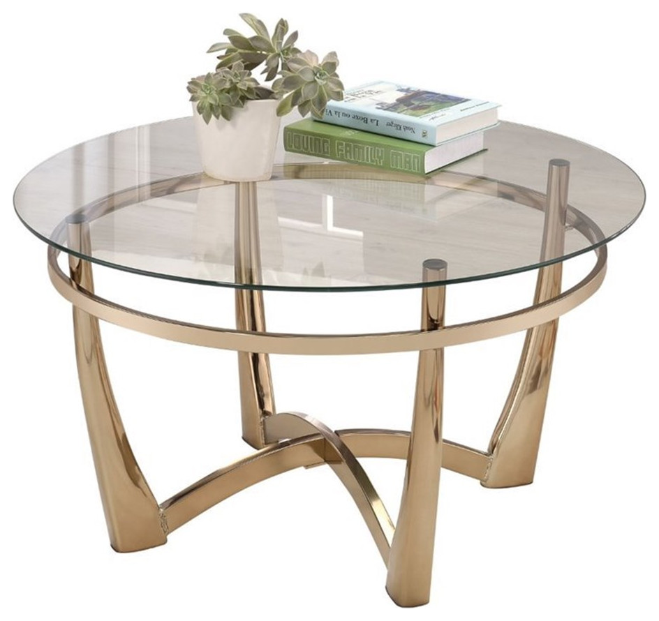 Catania Modern Round Glass Top Coffee Table in Champagne Finish ...