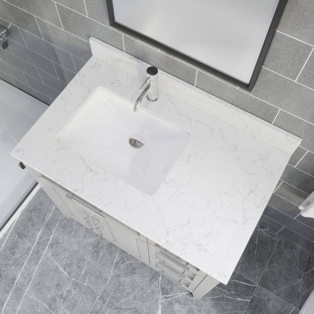 Jasper 36" Single Bathroom Vanity With Engineered Stone Top, 36 - Transitional - Bathroom ...