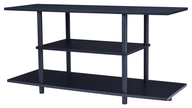 Wooden TV Stand With Tubular Plastic Legs and Two Shelves, Black ...