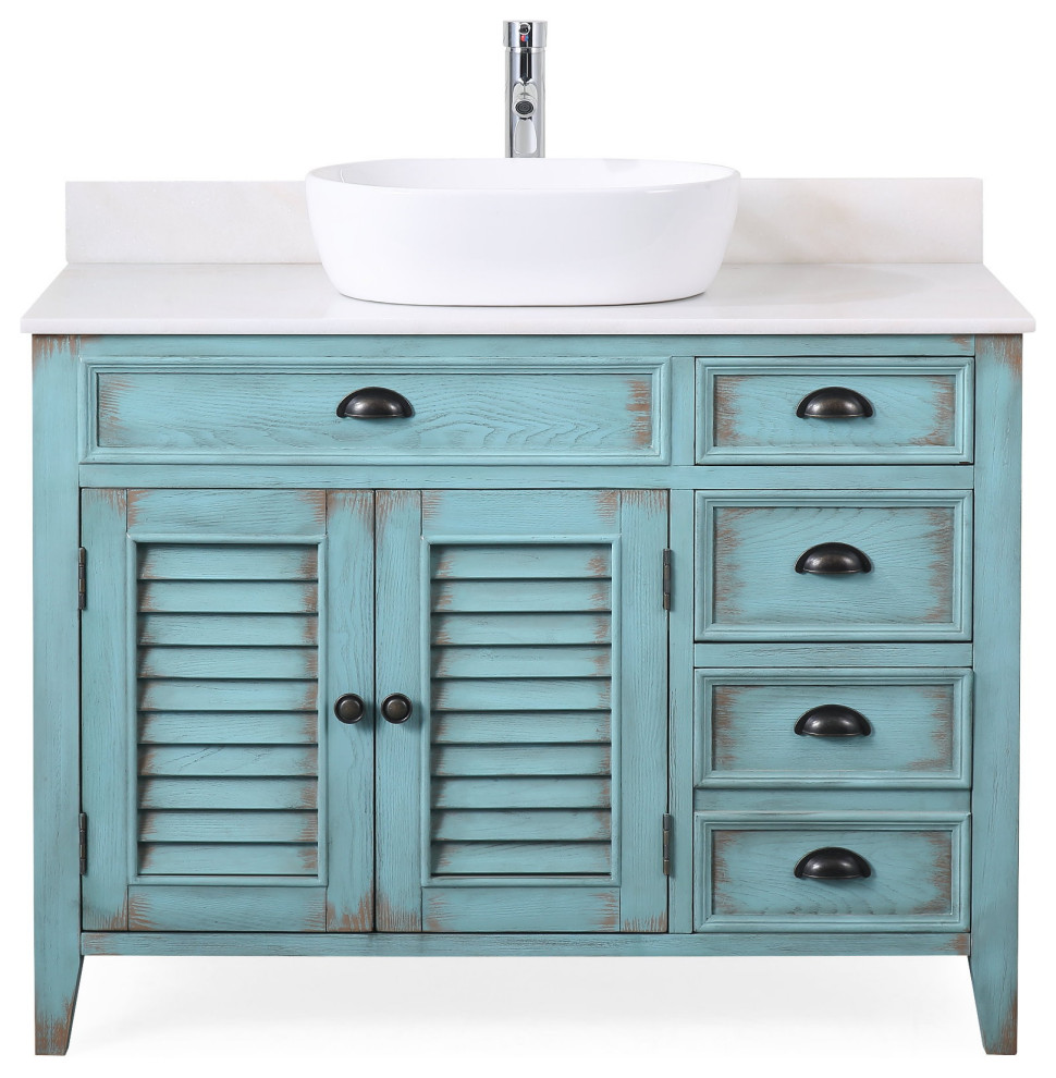 42" Abbeville Distressed Blue Vessel Sink Vanity With Mirror ...