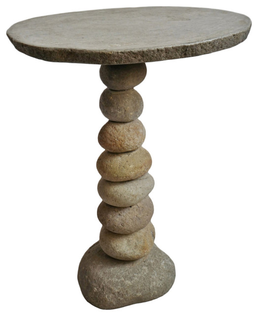 Stacked River Rock Bistro Table L - Rustic - Outdoor Pub And Bistro ...