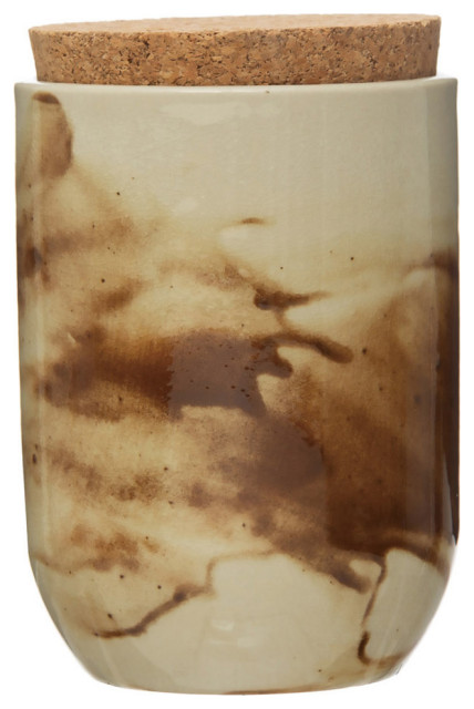 4-1/2" Round x 7"H Stoneware Jar With Cork Lid, Reactive Glaze, Marbled ...