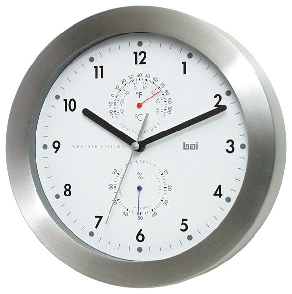 11" Brushed Aluminum Weather Station Wall Clock White - Wall Clocks ...