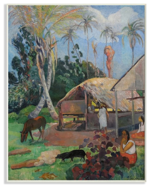 Village Farm Native Figures Classic Painting, 13"x19" - Tropical ...