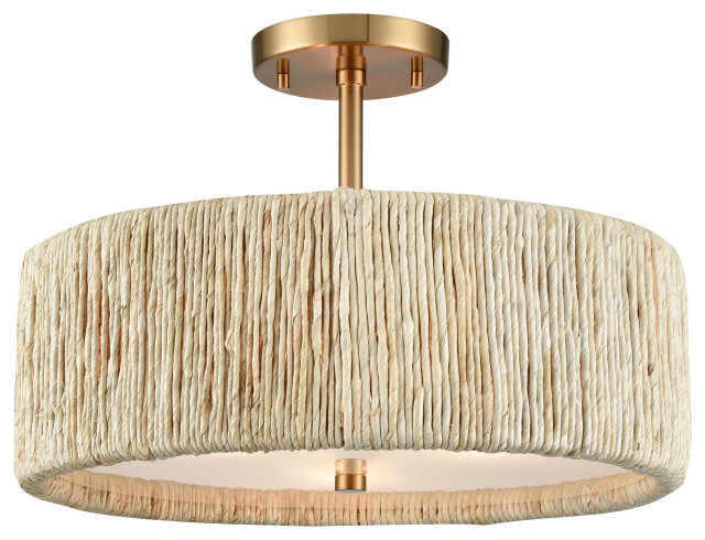 Abaca 16.75'' Wide 3-Light Semi Flush Mount Satin Brass - Tropical ...