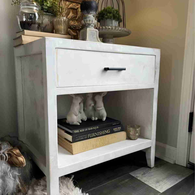 Farmhouse Wood Distressed White Nightstand - Farmhouse - Nightstands ...