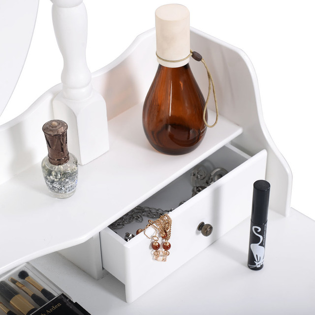 Costway Vanity Table Jewelry Makeup Desk Dresser w/ Stool 3 Drawer ...