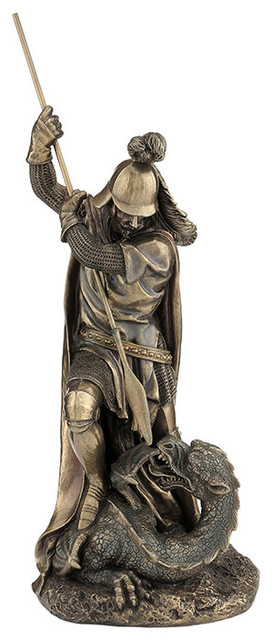 St George Standing and Slaying Dragon Statue - Traditional - Decorative ...