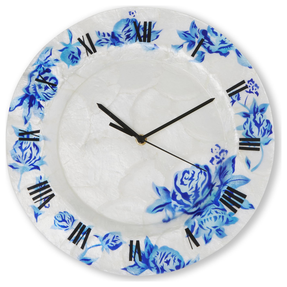 Clock with Blue Flowers - Beach Style - Wall Clocks - by Zeckos | Houzz