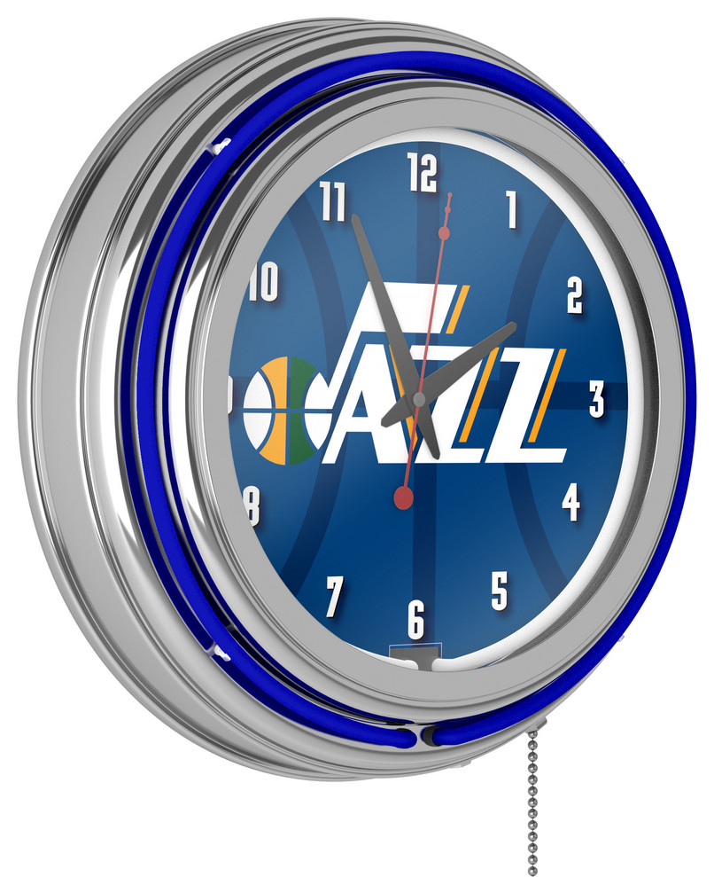 NBA Chrome Double Rung Neon Clock, Fade, Utah Jazz - Contemporary ...