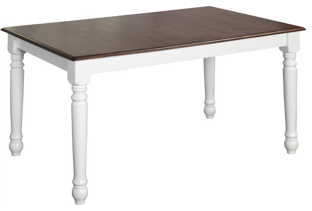 Transitional Dining Table, Turned White Legs & Rectangular Walnut ...