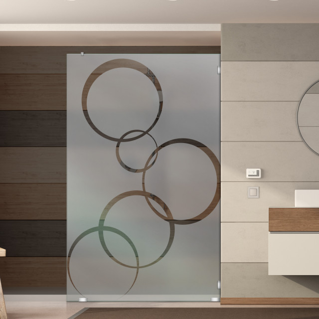 Fixed Frameless Glass Shower Screen with Sandblasted Design, 39-1/2" X 75" Inches - Contemporary ...