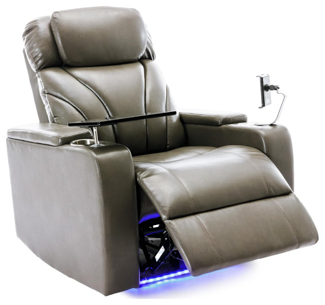 Modern Recliner Chair, Faux Leather Seat & Multimedia Audio Armrest ...