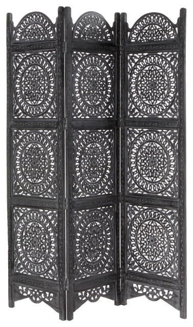 Eclectic Black Wood Room Divider Screen 22339, 60" x 1" x 72" - French ...