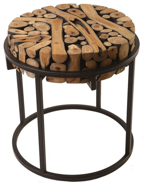 Padma Safari Round Side Table - Rustic - Side Tables And End Tables ...