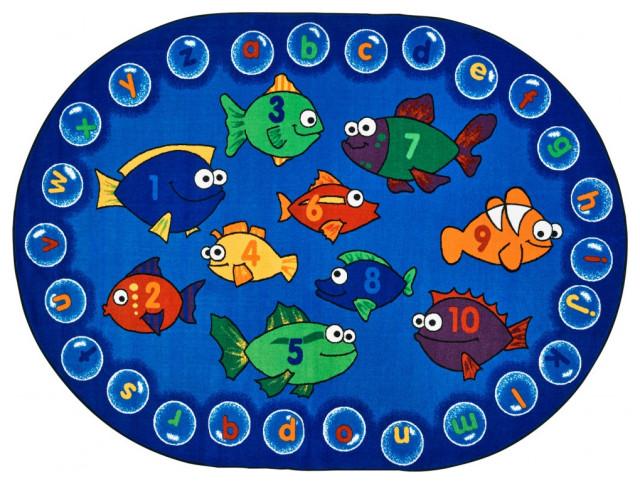Literacy Fishing Kids Rug, 6'x9' Oval - Beach Style - Kids Rugs - by ...