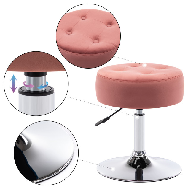 Round Swivel Velvet Vanity Stool, Standard - Contemporary - Vanity ...