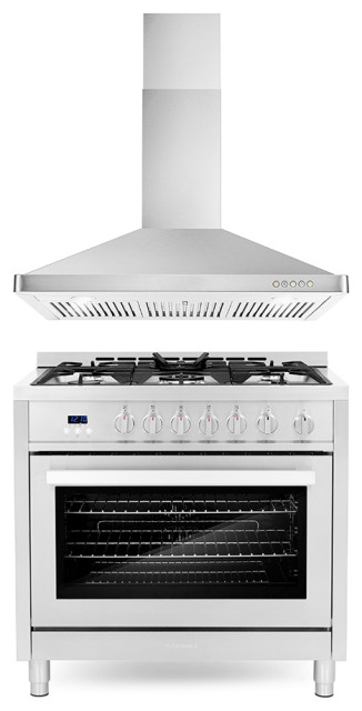 2-Piece Kitchen Package, 36" Gas Range & 36" Wall Mount Range Hood ...