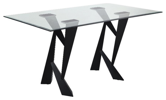 Furniture of America Saginaw Clear Glass Top Dining Table in Black ...