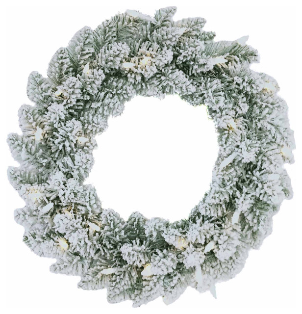 18" Battery-Operated Pre-Lit Warm White LED Snow Pine Wreath, 18 ...