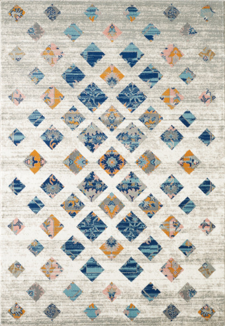 Abani Porto PRT100A Southwest Orange and Blue Block Area Rug, 5.3 x 7.6 ...