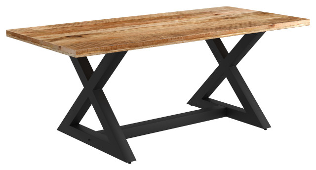 Industrial Chic Solid Wood and Metal Rectangular Dining Table, Natural ...