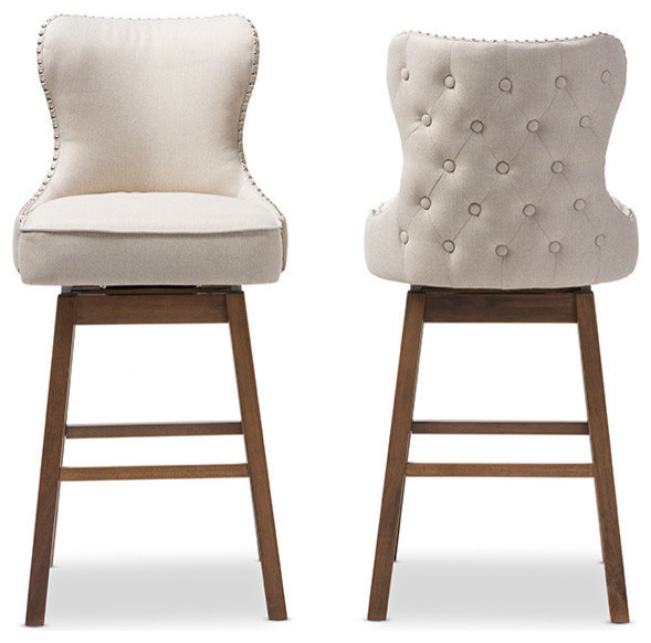 Gradisca Brown Wood and Tufted Swivel Barstool, Set of 2 - Transitional ...