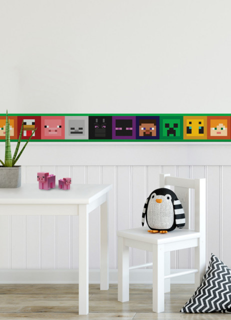 Minecraft Iconic Faces Peel & Stick Wallpaper Border - Contemporary ...
