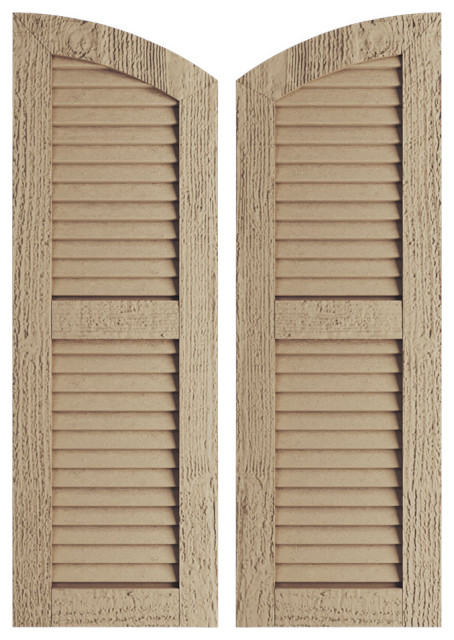 11"Wx24"H Hand Hewn Joined BnB Elliptical Top Faux Wood Shutters, 12"W ...