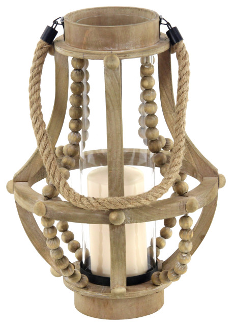 Beige Recycled Wood Farmhouse LED Lantern, 16" x 10" x 10" 77645 ...