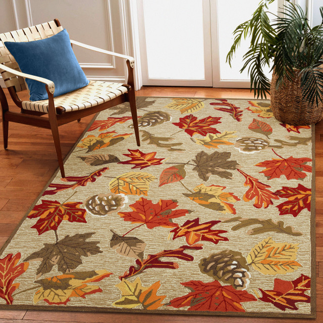 Ravella Falling Leaves Indoor/Outdoor Rug Natural 5'x7'6", 5'x7'6 ...