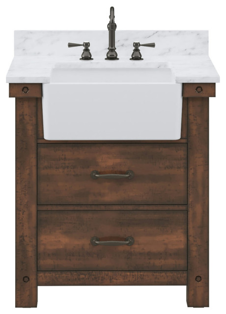 Paisley 30" Single Sink Carrara White Marble Countertop Vanity, Rustic ...