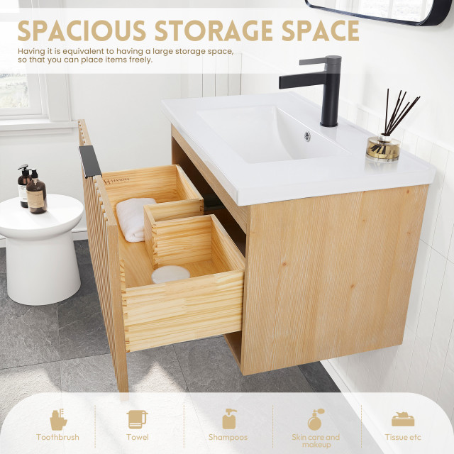 Manila Floating Vanity with Ceramic Basin Top without Mirror, 24 ...