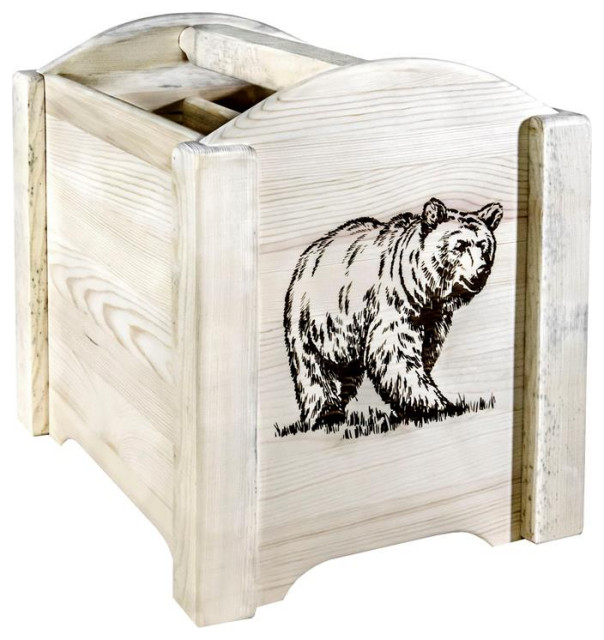 Montana Woodworks Homestead Wood Magazine Rack with Bear Design in ...