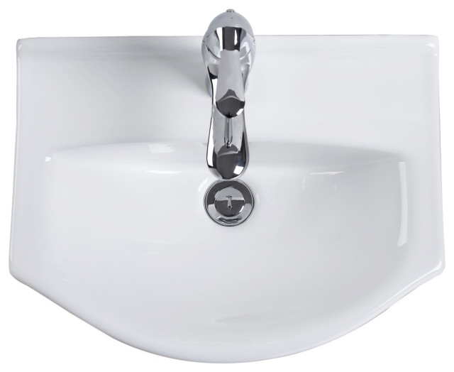 White Ridge 17 3/4" Small Wall Mounted Bathroom Sink with Faucet Drain ...