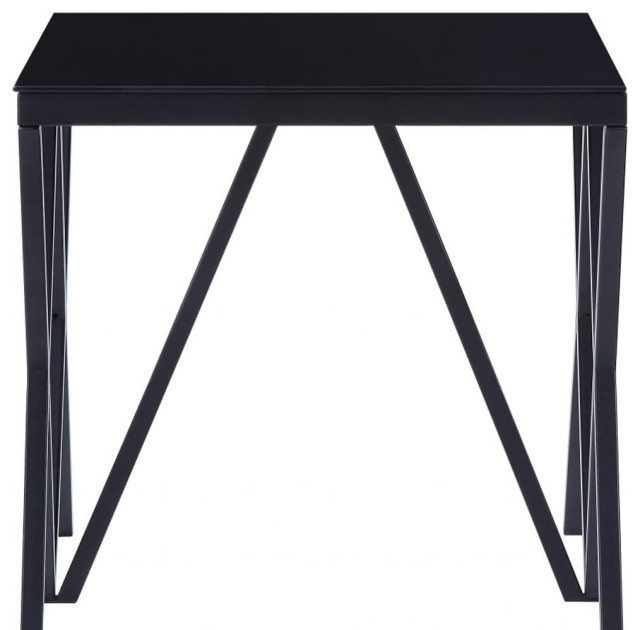 Contemporary End Table, V- Shaped Frame With Square Glass Top, Black ...