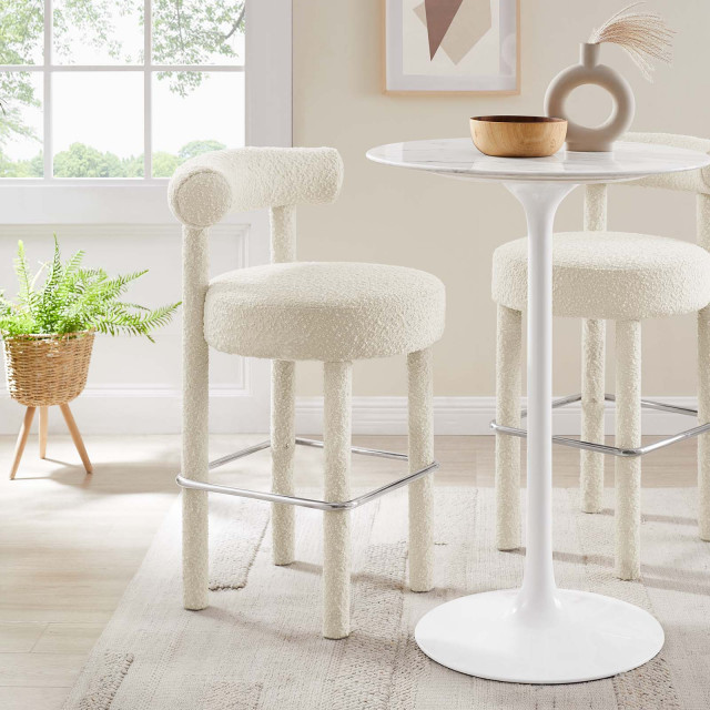 Toulouse Boucle Fabric Bar Stool - Set of 2 - Ivory Silver ...